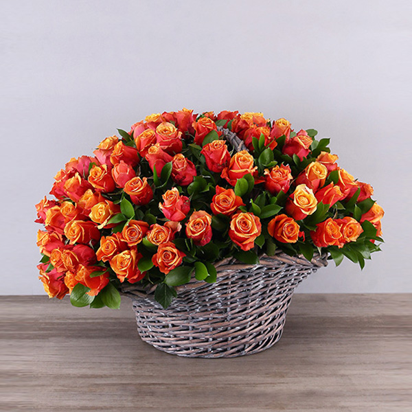 Orange Rose Basket – 600Flora